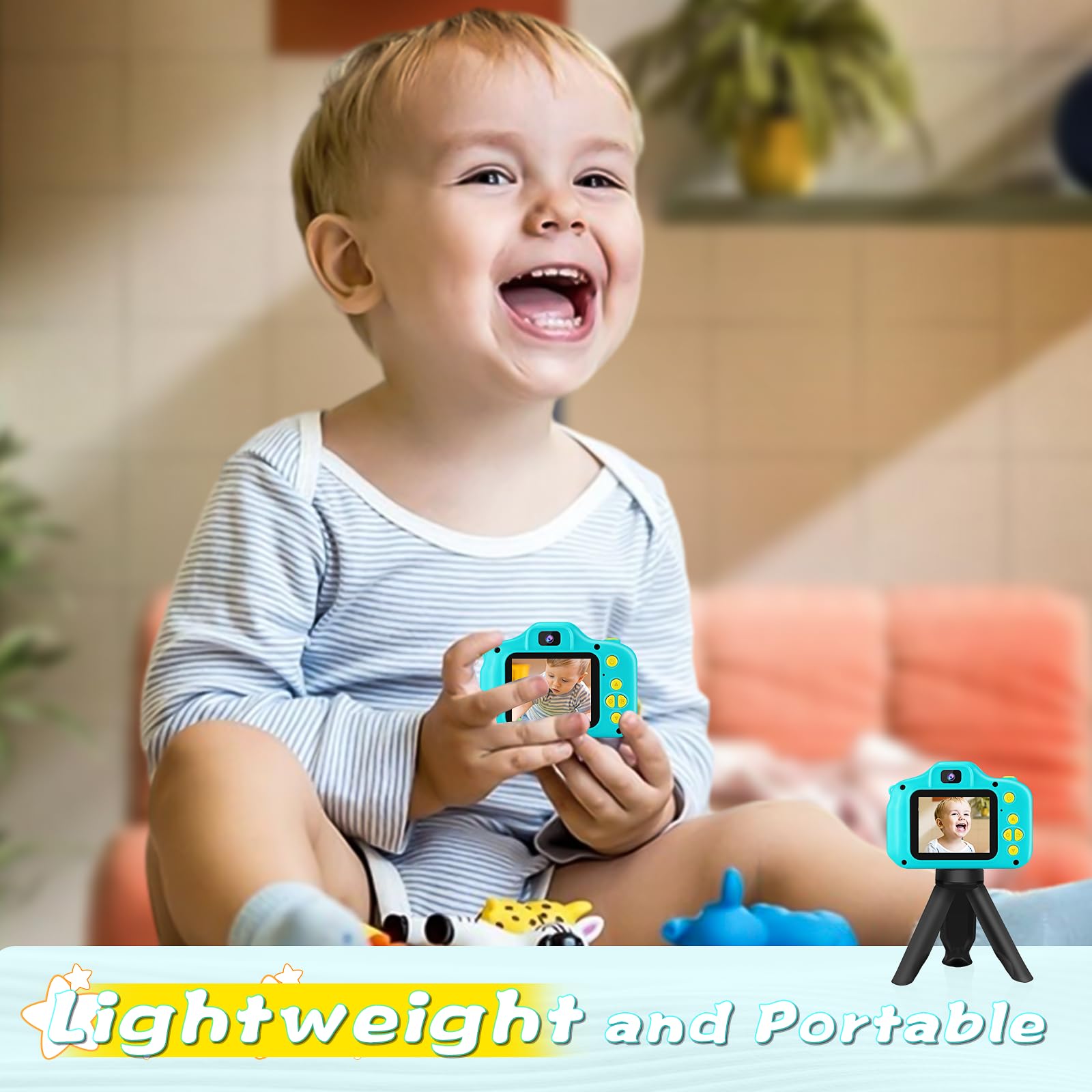 PROGRACE Mini Tripod for Kids Waterproof Camera Dual Selfie Kids Digital Camera Flexible Tripod Action Camera Grip Stability Lightweight Tripod