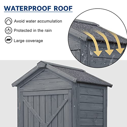 Outdoor Storage Cabinet, Wood Garden Shed, Waterproof Tool Furniture with Shelves, Door, Adjustable Legs for Yard, Patio, Deck