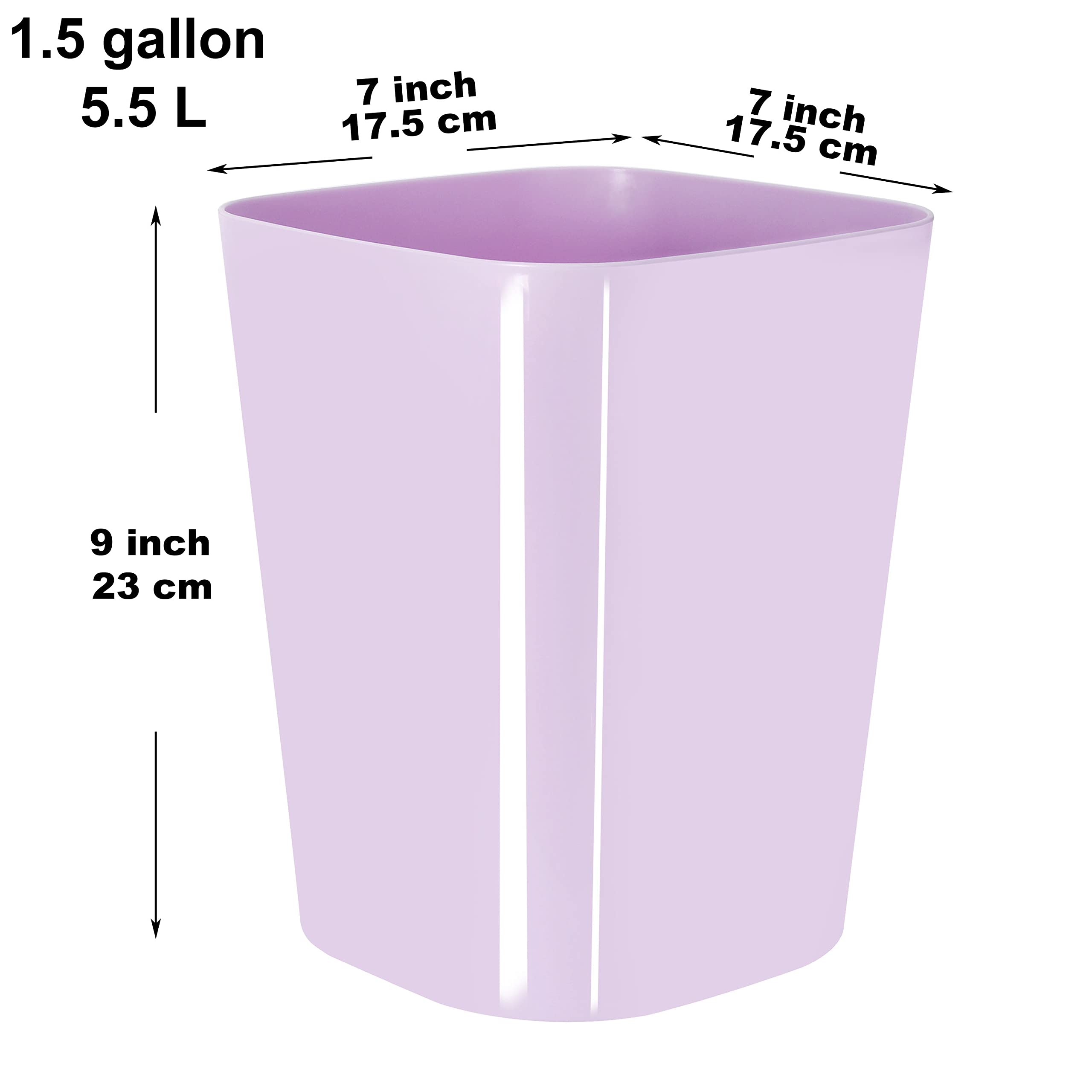 Youngever 2 Pack 1.5 Gallon Square Trash Can, Plastic Garbage Container Bin, Small Trash Bin for Home Office, Living Room, Study Room, Kitchen, Bathroom (Purple)