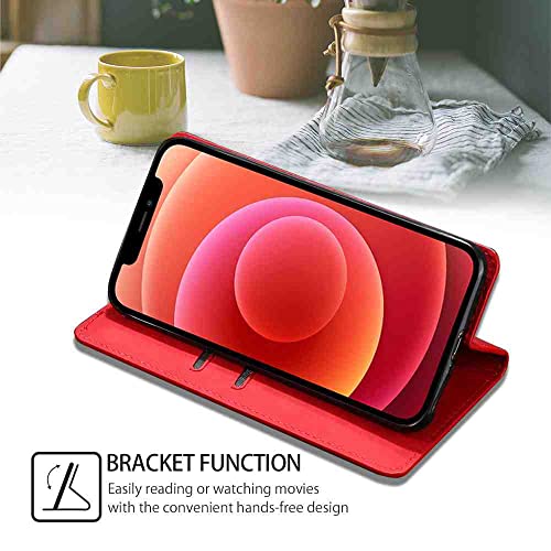 CyrGuard Phone Cover Wallet Folio Case for Oppo Reno 2, Premium PU Leather Slim Fit Cover for Reno 2, Good Design, Red