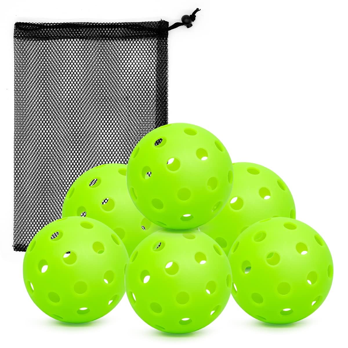 Montela Pickleball Balls 6/12 Pack Outdoor Indooor Pickleball Approved Official Sports Pickle Balls for Outdoor Play,40 Holes Pickleball with Net Bag,Neon Green