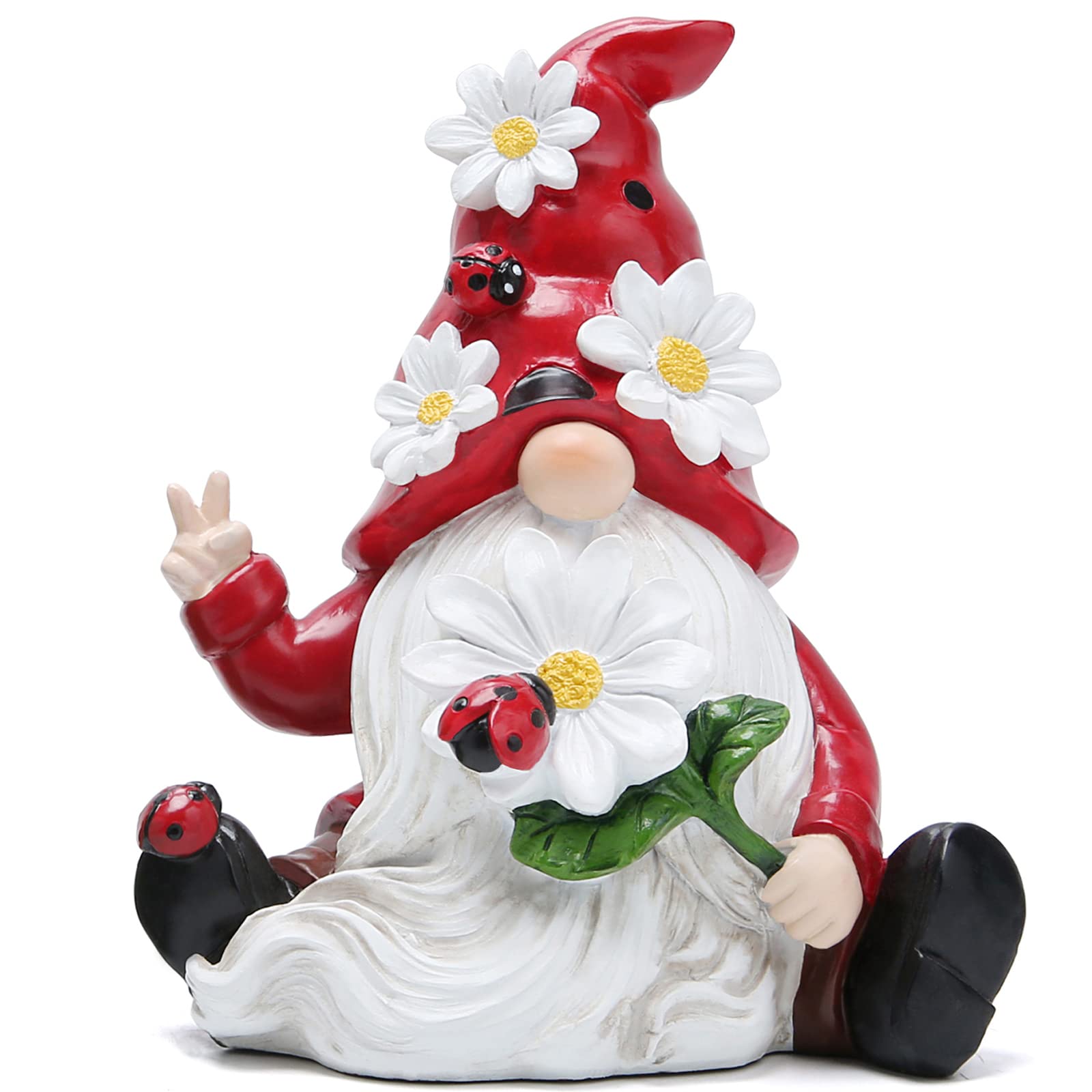 Hodao Ladybug Gnomes 6" H Ladybug Kitchen Tiered Tray Decor Ladybird Gnomes Resin Swedish Tomte Scandinavian Figurine Spring Summer Decorations Indoor Home Decor