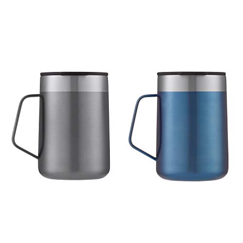 Contigo Streeterville Stainless Steel Vacuum-Insulated Mug with Handle and Splash-Proof Lid, 2-Pack, 14 oz., Sake and Blue Corn