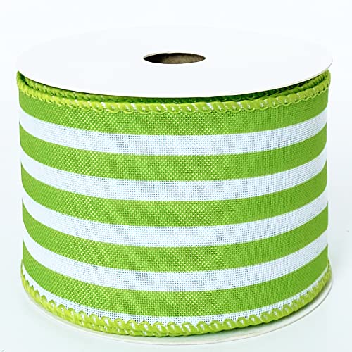 Leecogo Easter Ribbon Wired,2 1/2”x10 Yard,Green Stripe Ribbon for Easter, Christmas, Wreath, Spring, Summer, Wedding, Baby Shower, Birthday