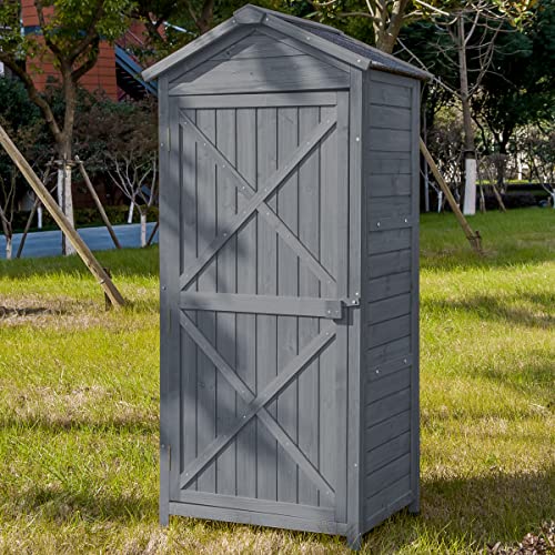 Outdoor Storage Cabinet, Wood Garden Shed, Waterproof Tool Furniture with Shelves, Door, Adjustable Legs for Yard, Patio, Deck
