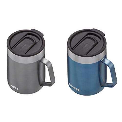 Contigo Streeterville Stainless Steel Vacuum-Insulated Mug with Handle and Splash-Proof Lid, 2-Pack, 14 oz., Sake and Blue Corn