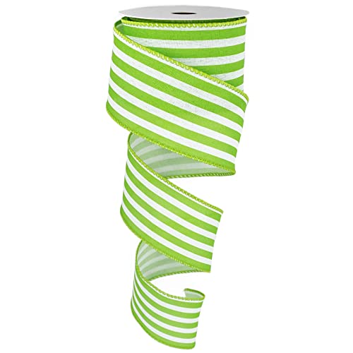 Leecogo Easter Ribbon Wired,2 1/2”x10 Yard,Green Stripe Ribbon for Easter, Christmas, Wreath, Spring, Summer, Wedding, Baby Shower, Birthday