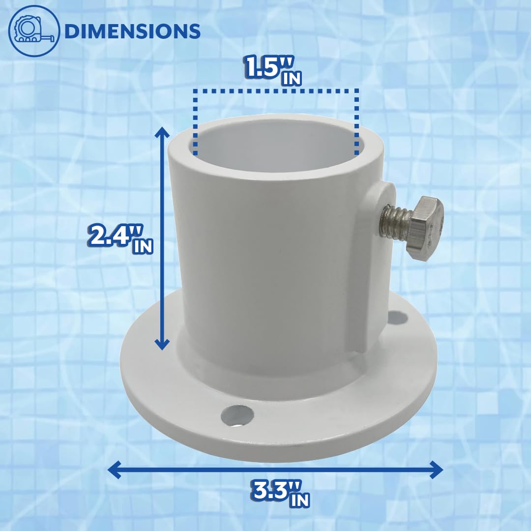 Poolzilla 1-Pack Deck Anchor Flange in White, Diameter of 1 1/2", Made of High Grade Cast Aluminum