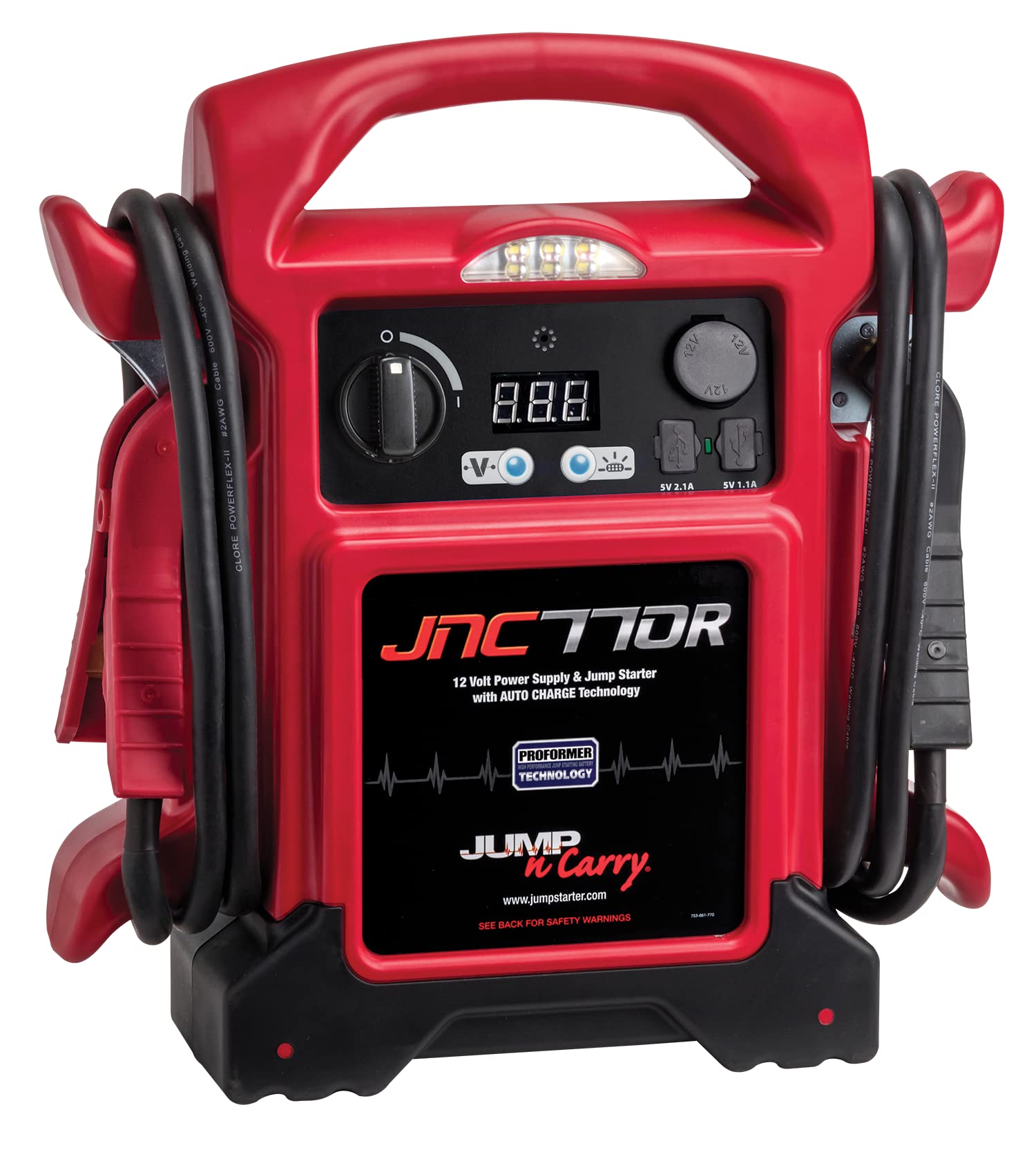 Clore Automotive Jump-N-Carry JNC770R 1700 Peak Amp Premium 12 Volt Jump Starter Bundle - Red