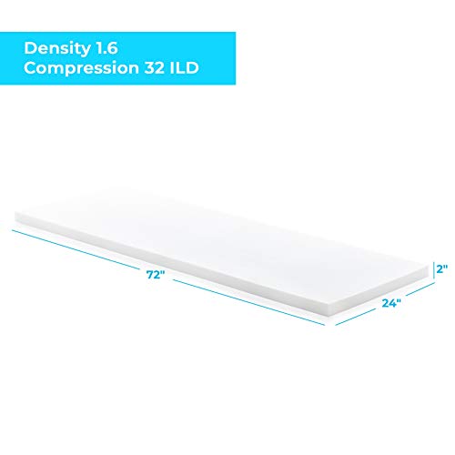 Linenspa High Density Cushion Craft Foam - Perfect for Chairs, Sofas, Headboards, and DIY Projects, 2" x 24" x 72", White