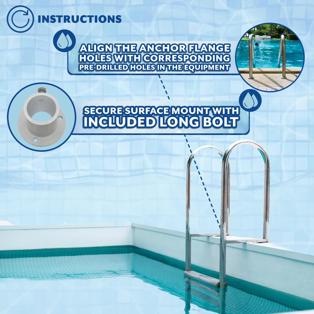 Poolzilla 1-Pack Deck Anchor Flange in White, Diameter of 1 1/2", Made of High Grade Cast Aluminum