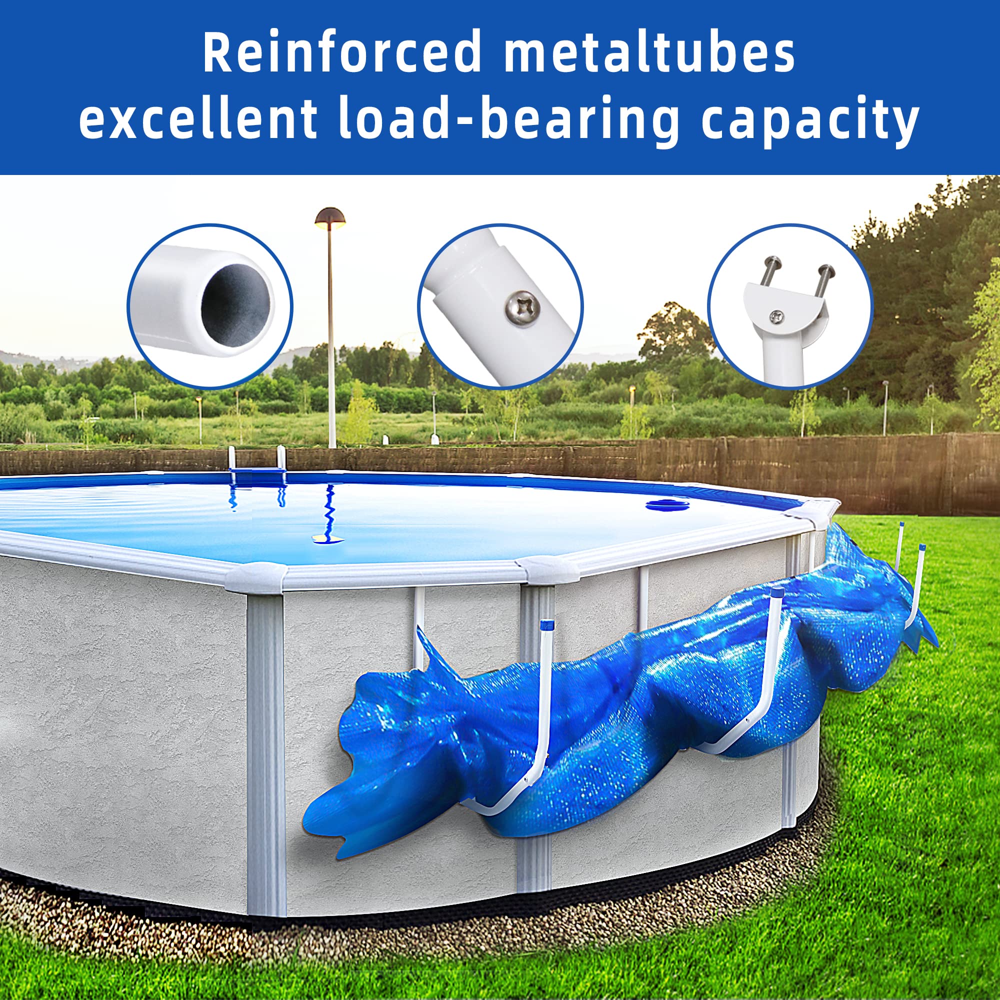 5PCS Pool Solar Cover Holder-U-Shaped Tube Set Keep Pool Cover Away from The Ground-Solar Cover Hooks for Above-Ground Swimming Pool Solar Blankets Storage