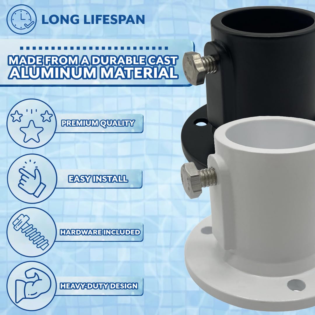 Poolzilla 1-Pack Deck Anchor Flange in White, Diameter of 1 1/2", Made of High Grade Cast Aluminum