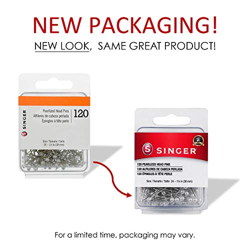 SINGER 07051 Pearlized Head Straight Pins, Size 24, 120-Count, White