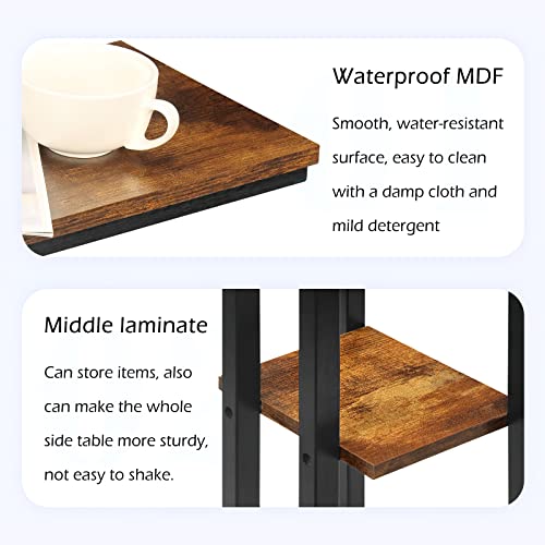 C Shaped Side Table for Sofa, Couch End Table for Small Spaces,Skinny Couch Side Tables Slide Under Sofa Bed,Snack Table with Bamboo, Modern Rustic Brown …