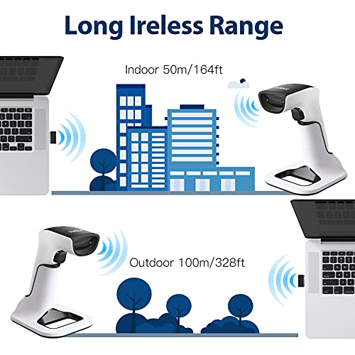 Sumicor 2D Bluetooth Barcode Scanner with Stand, 3 in 1 Compatible with Bluetooth & 2.4GHz Wireless & Wired Connection, USB Image Cordless QR Code Scanner for Smart Phone Tablet PC
