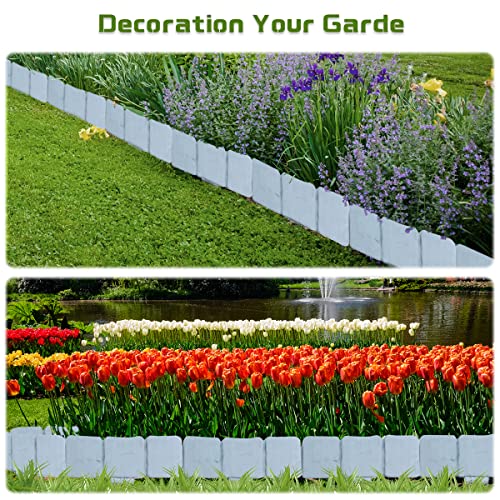 Garden Landscape Edging Border No Dig, 24.6 ft DIY Garden Fence Stone Effect Lawn Edging Plastic Plant Border for Landscape,Flowerbed, Sidewalk,Outdoor Flower Lawn (30 PCS)