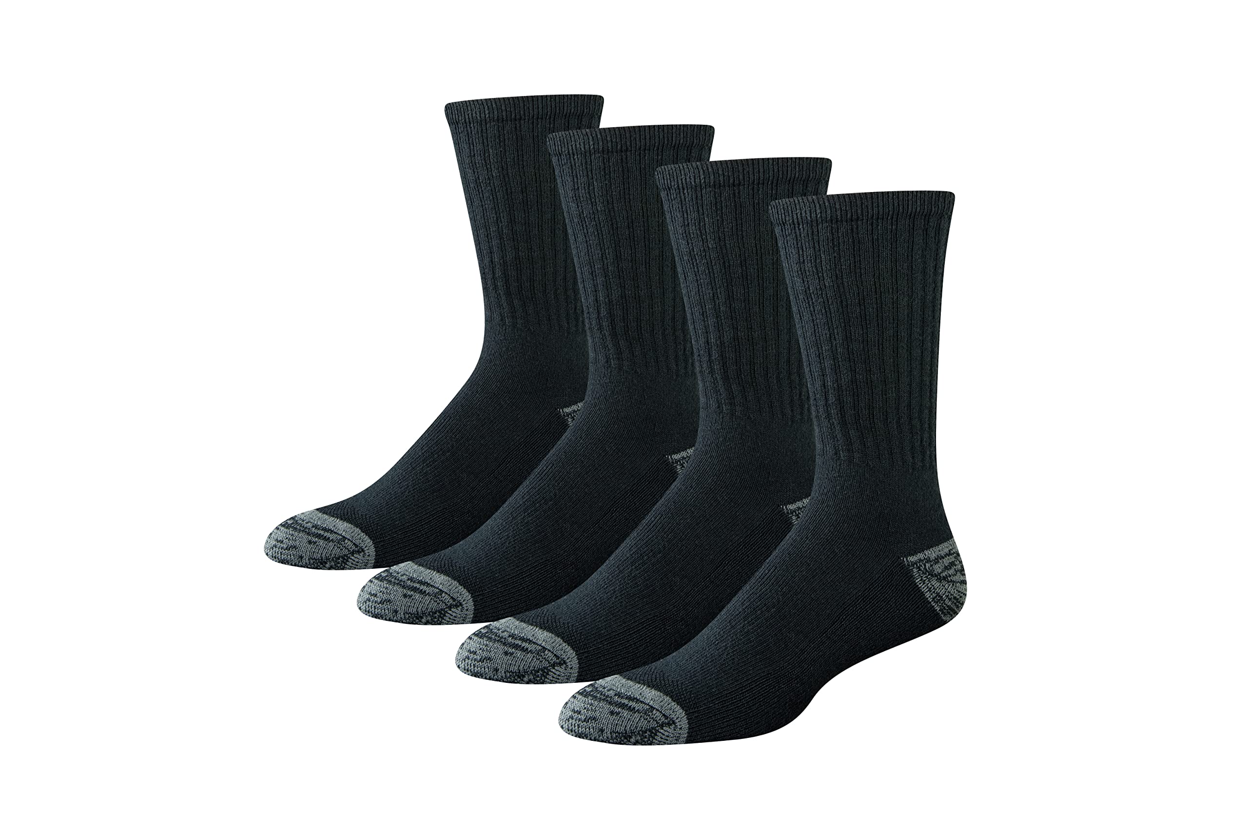 Amazon Essentials Men's Cotton Cushioned Performance Work Crew Sock, 4 Pairs, Black, 12-14