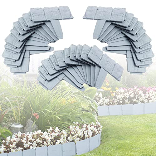 Garden Landscape Edging Border No Dig, 24.6 ft DIY Garden Fence Stone Effect Lawn Edging Plastic Plant Border for Landscape,Flowerbed, Sidewalk,Outdoor Flower Lawn (30 PCS)