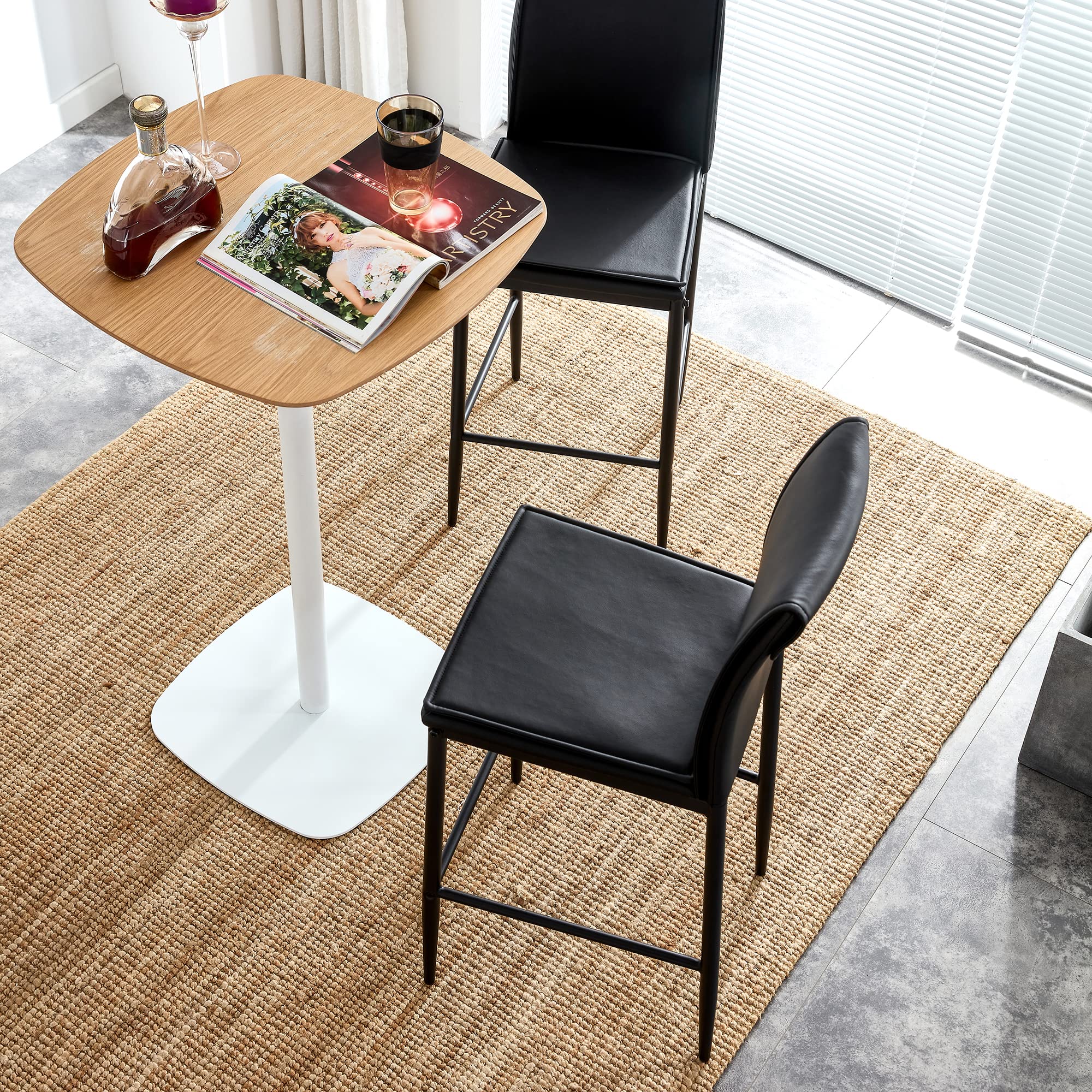 Dining Chairs Set of 2 Leather Upholstered Side Chairs Modern Barstool Dining Counter Height Chair for Living Room Dining Room Kitchen, Bedroom, Black