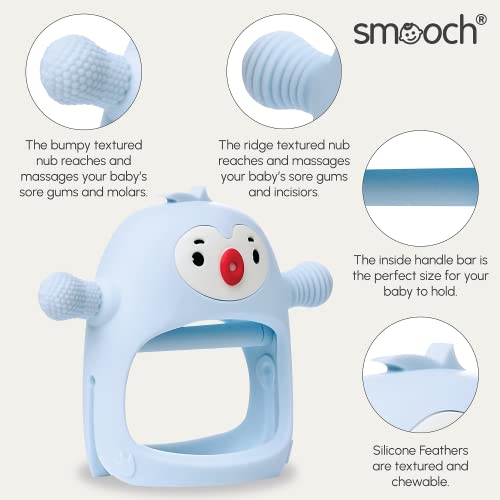 Smooch Penguin Mitten Teething Toys For Babies 0-6 Months, 12, 18 - Penguin Teethers For Babies Are Easy To Hold, Silicone Baby Teether Toys Are Soft Yet Durable - Provides Teething Pain Relief (Blue)