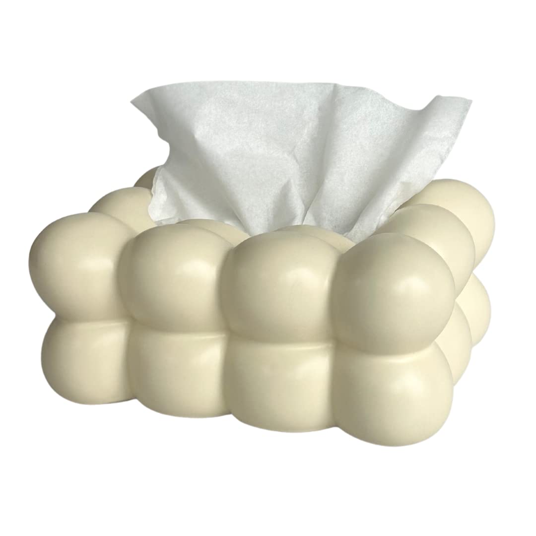 Nova Home Modern Ceramic Tissue Box Cover - Stylish Design for Any Room - Fits Standard Size Rectangular Tissues - Beige/Matte White Color