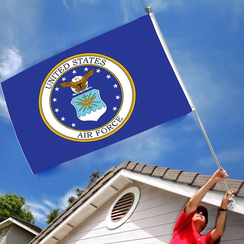 Air Force Crest Emblem Flag 3X5 Outdoor Double Sided 3ply- Heavy Duty Polyester USAF Military Flags With 2 Brass Grommets, Vivid Color And Fade Proof, UV Proof