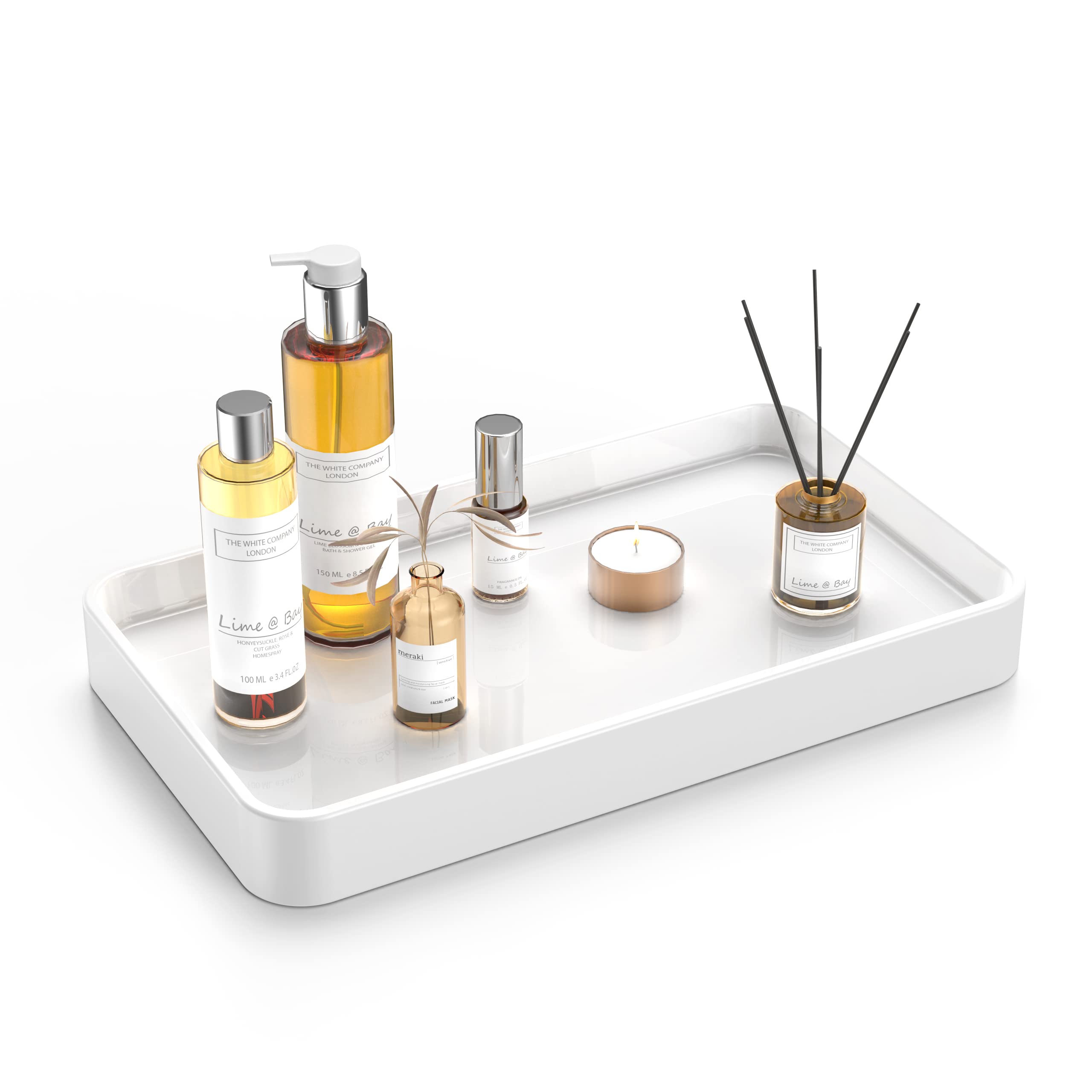 Gurygo 10" Ceramic Bathroom Vanity Tray for Kitchen Counter – Soap Dispenser Trays - Bathroom Tray - Kitchen Tray for Soap Bottles Organization (White, Set/1)