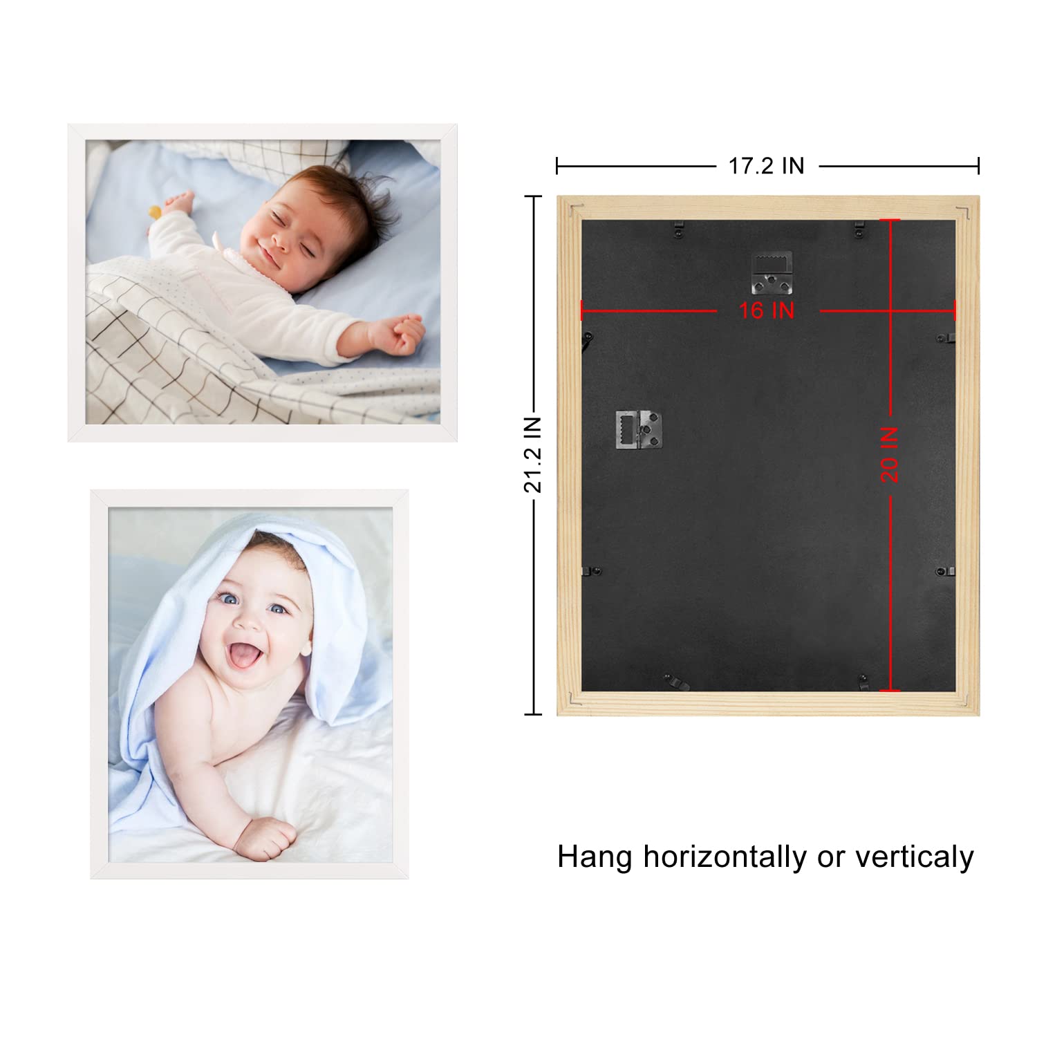 QTART 16 x 20 Poster Frame White Solid Wood 16x20 Frame, Wall Mounting Puzzle Frame 16x20 Without Mat for Home Decoration, 3 Pack
