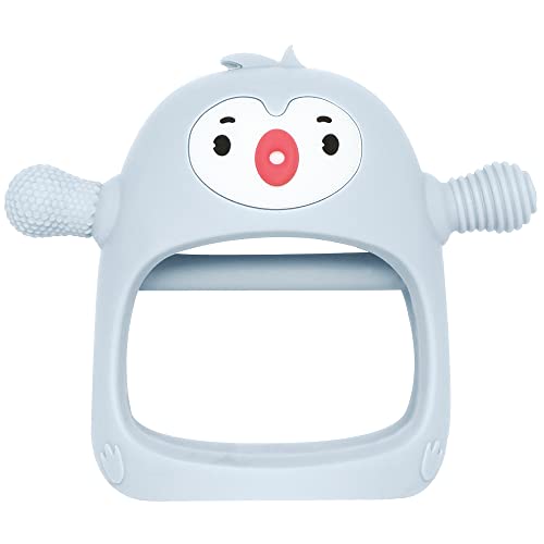 Smooch Penguin Mitten Teething Toys For Babies 0-6 Months, 12, 18 - Penguin Teethers For Babies Are Easy To Hold, Silicone Baby Teether Toys Are Soft Yet Durable - Provides Teething Pain Relief (Blue)