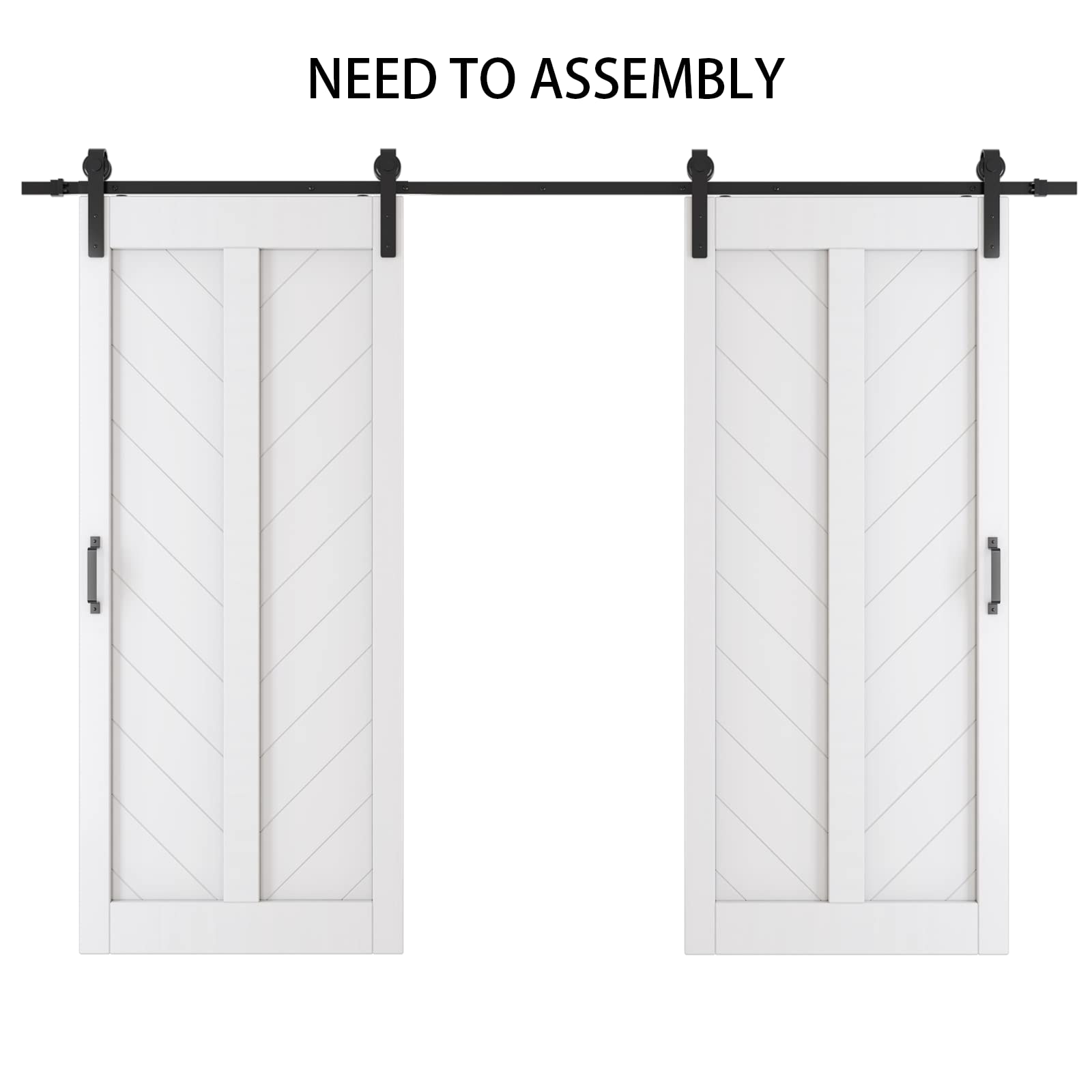 SOLRIG Sliding Barn Door 60"(30" x2)× 84", Double Pre-drilled Barn Door Slab, Need to Assemble, DIY Unfinished, 2X Barn Door Hardware Included, V Frame, White