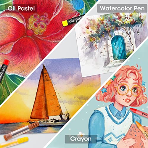 Art Supplies, 240-Piece Drawing Art Kit, Gifts Art Set Case with Double Sided Trifold Easel, Includes Oil Pastels, Crayons, Colored Pencils, Watercolor Cakes, Sketch Pad (Pink)