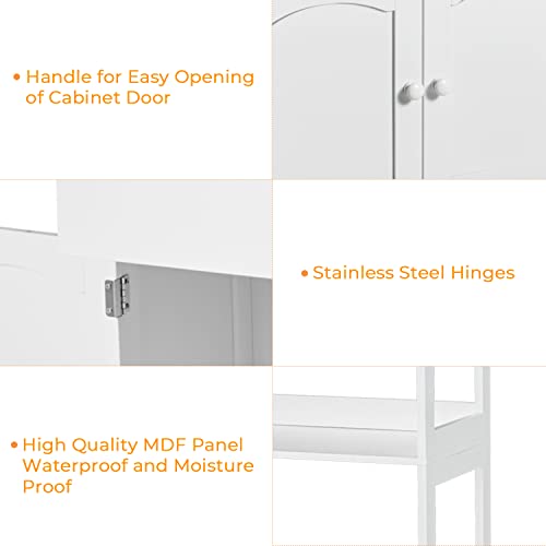 Kitchen Pantry Storage Cabinets Freestanding Tall Bathroom with Shelves and Drawer 64''H Sideboard Storage Cabinet with Microwave Space Cupboard Storage Organizer for Home Office,White