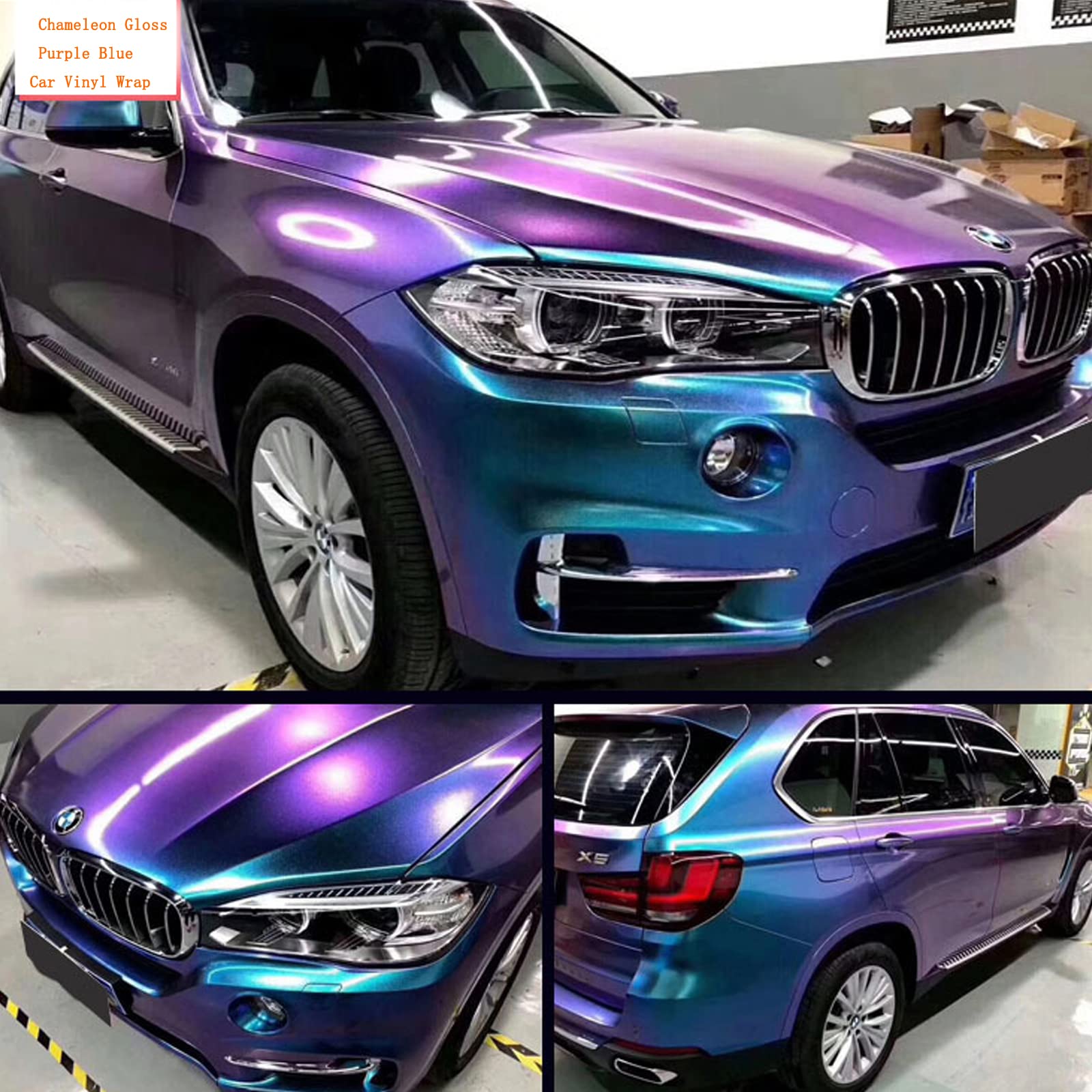 ASENDIWAY Chameleon Glossy Metallic Purple to Blue Vehicle Car Adhesive Vinyl Wrap Stretchable Decal Adhesive Sticker Film Sheet Air Release DIY Decoration Vinyl