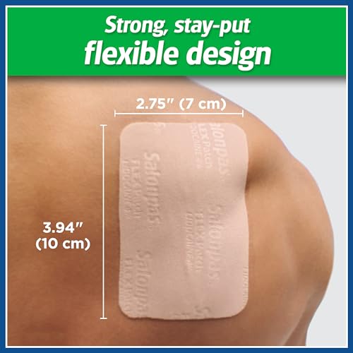 Salonpas Maximum OTC Strength Lidocaine 4% Pain Relieving Flex Patch, Apply for Up to 8 Hours, Unscented, Thin, Flexible, Lightweight, Patch Stays in Place, 7 Patches