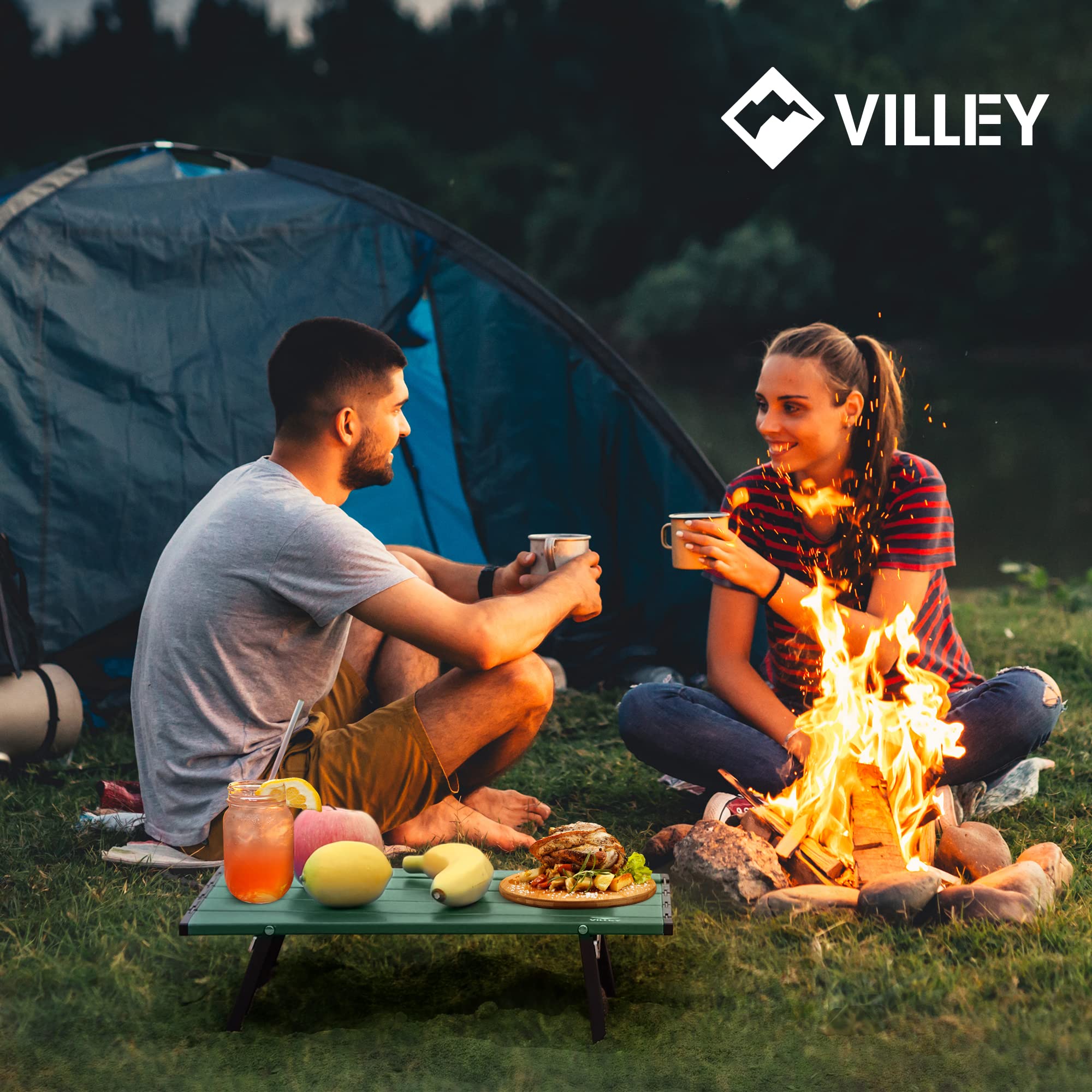 VILLEY Portable Mini Folding Beach Table, Ultralight Aluminum Side Table with Carry Bag for Camping, Picnics, and Outdoor Activities - Green