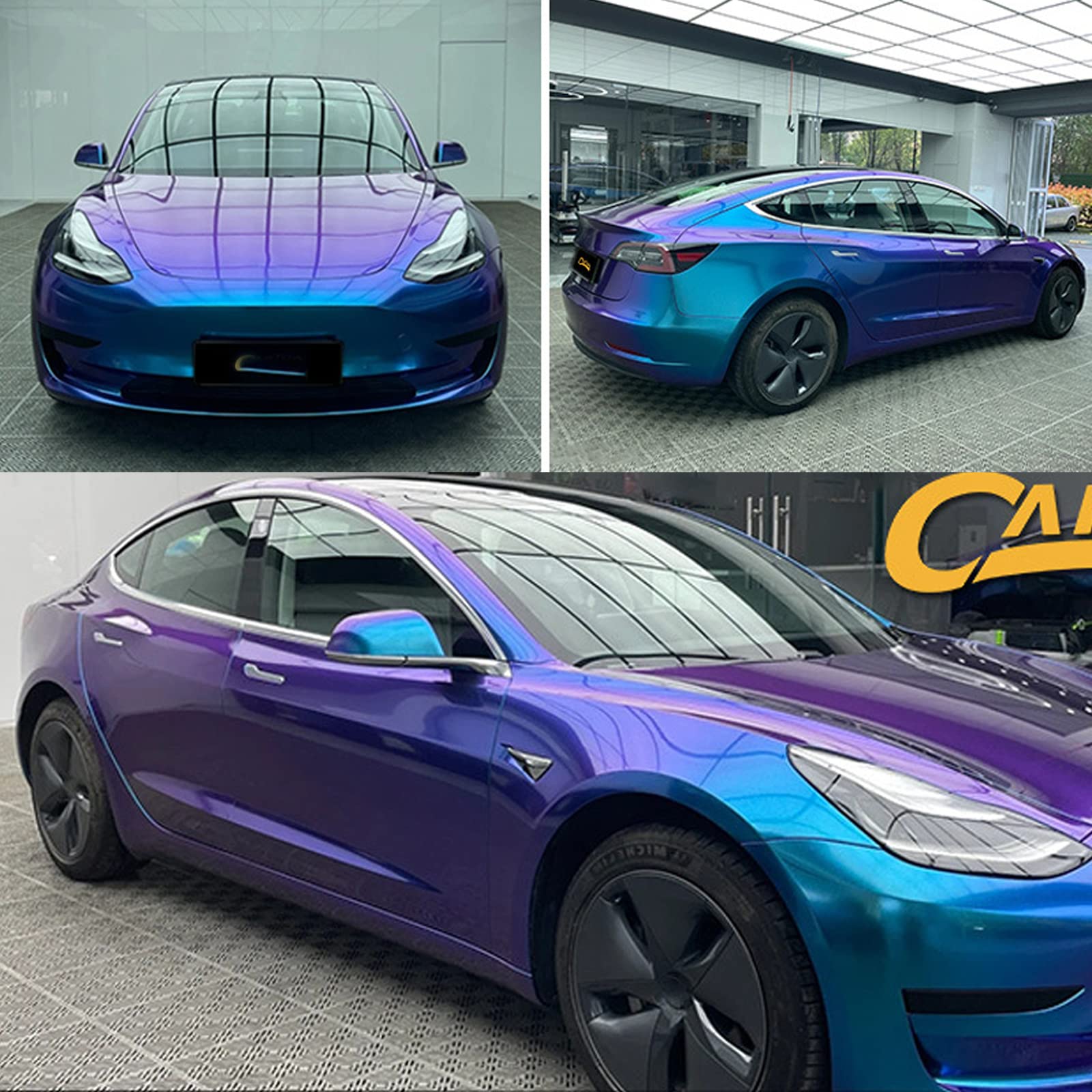 ASENDIWAY Chameleon Glossy Metallic Purple to Blue Vehicle Car Adhesive Vinyl Wrap Stretchable Decal Adhesive Sticker Film Sheet Air Release DIY Decoration Vinyl