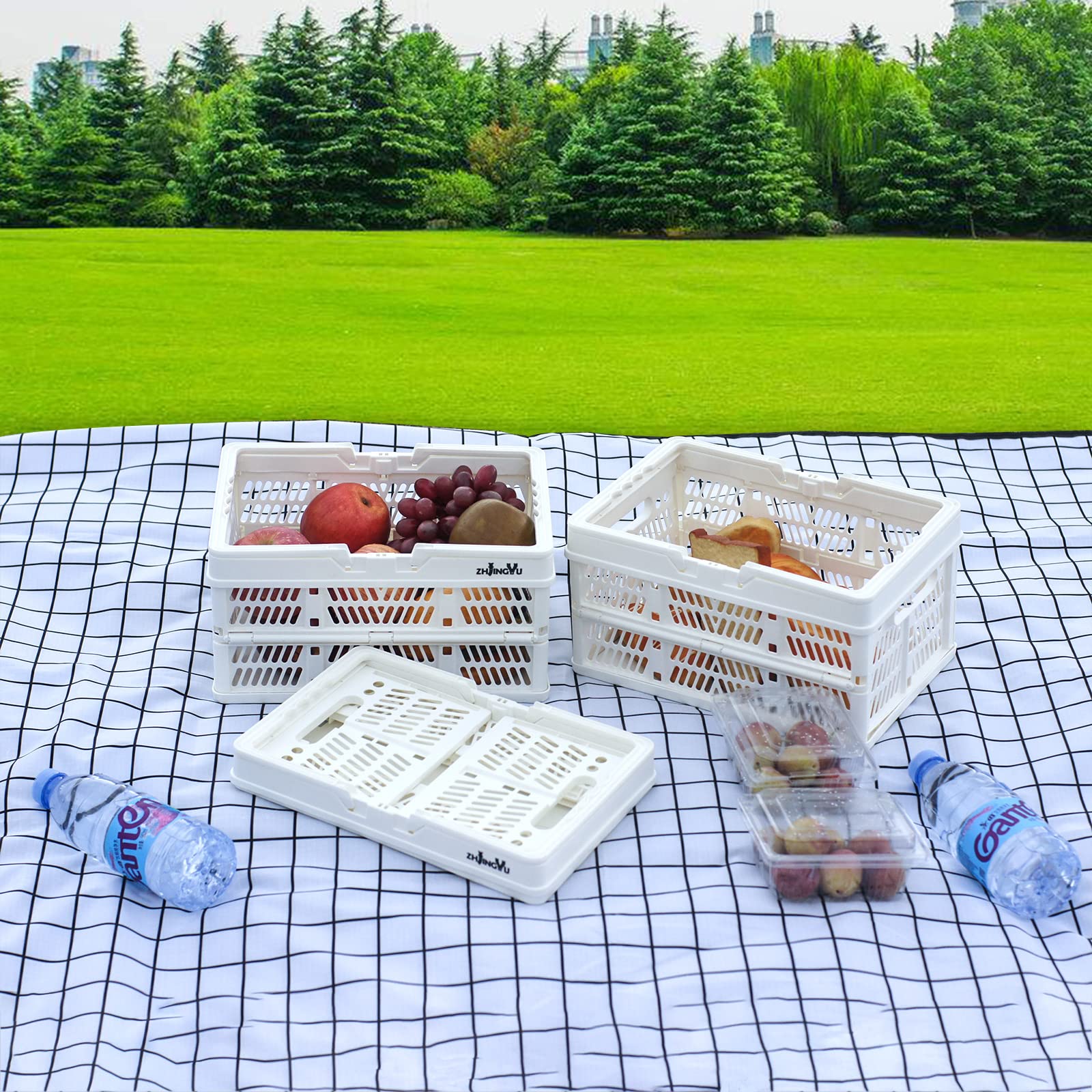 ZHJINGYU crates for storage,plastic baskets for organizing,collapsible shopping basket,foldable crate with Handles,collapsible storage crate,car basket,for Kitchen,Bathroom,Medicine (White, S)