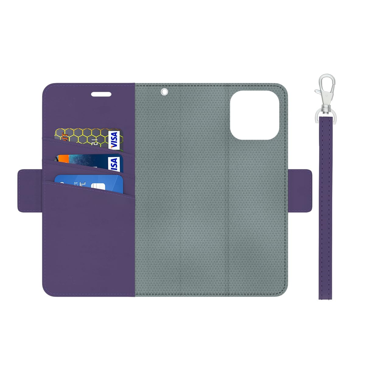 DefenderShield EMF Protection & 5G Anti Radiation iPhone 14 Plus Case - RFID Blocking EMF Shield Detachable Wallet Case and Magnetic Closure (Purple)