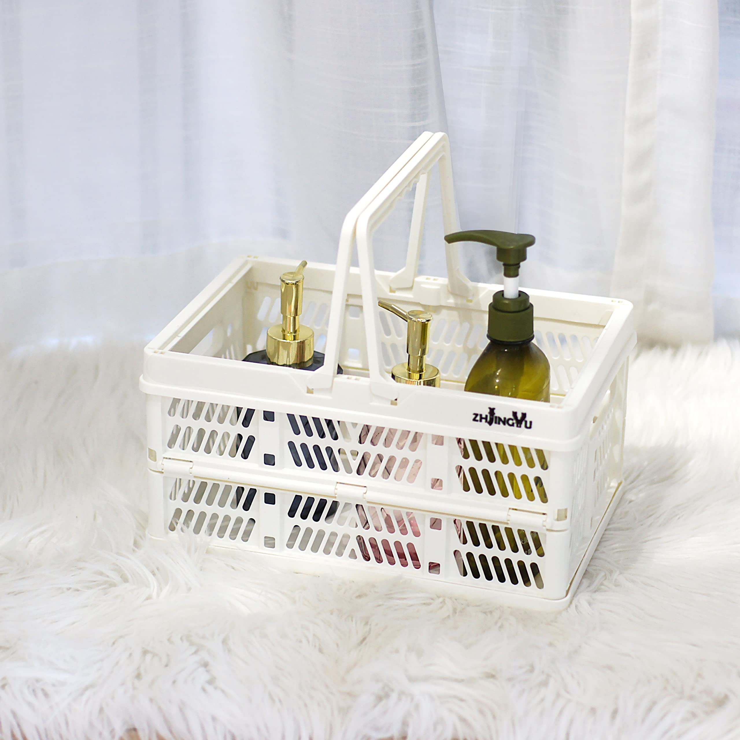 ZHJINGYU crates for storage,plastic baskets for organizing,collapsible shopping basket,foldable crate with Handles,collapsible storage crate,car basket,for Kitchen,Bathroom,Medicine (White, S)
