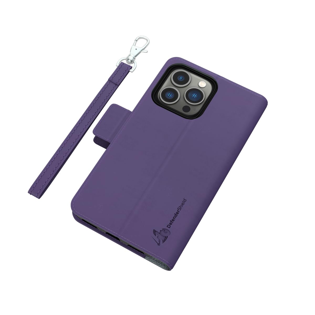 DefenderShield EMF Protection & 5G Anti Radiation iPhone 14 Plus Case - RFID Blocking EMF Shield Detachable Wallet Case and Magnetic Closure (Purple)