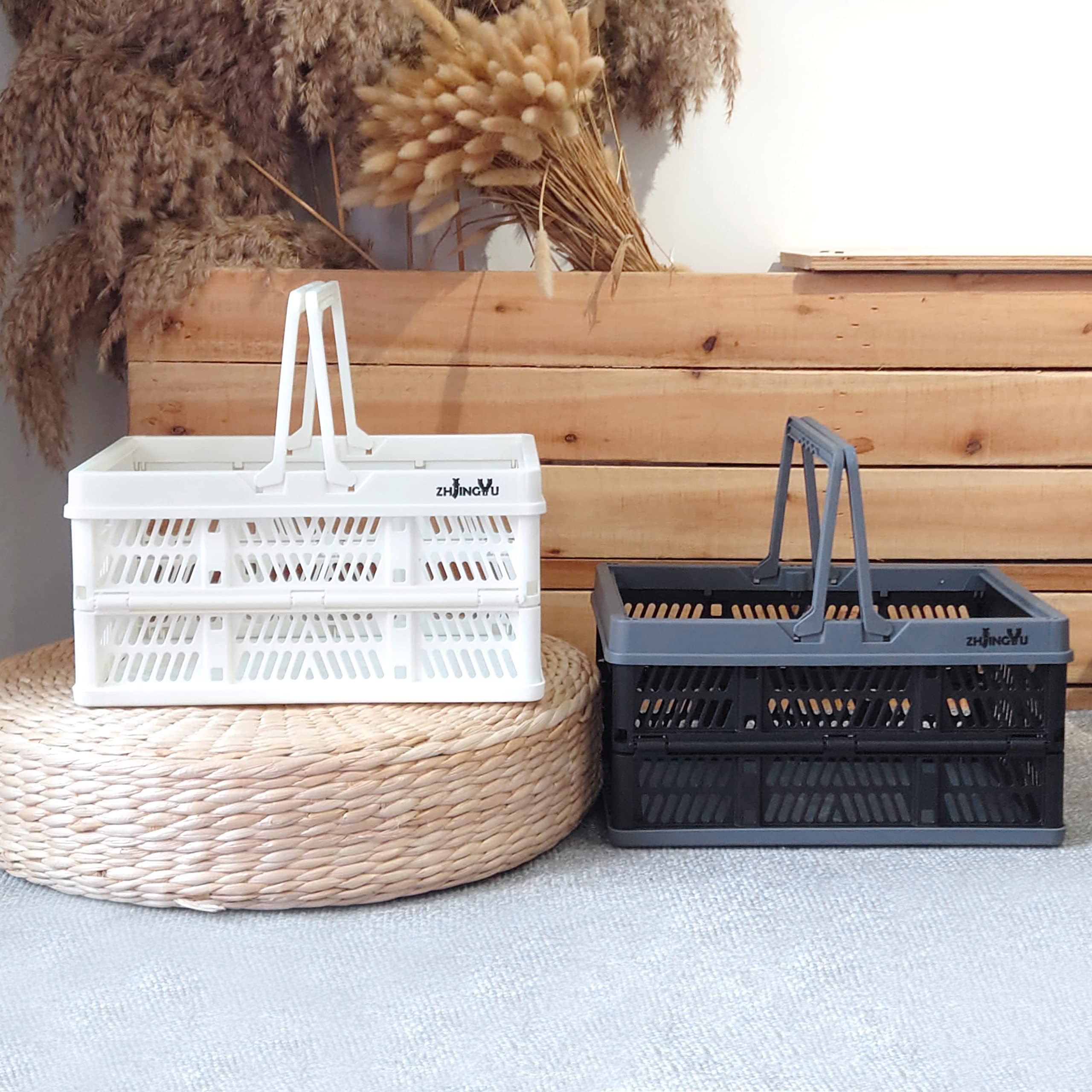 ZHJINGYU crates for storage,plastic baskets for organizing,collapsible shopping basket,foldable crate with Handles,collapsible storage crate,car basket,for Kitchen,Bathroom,Medicine (White, S)