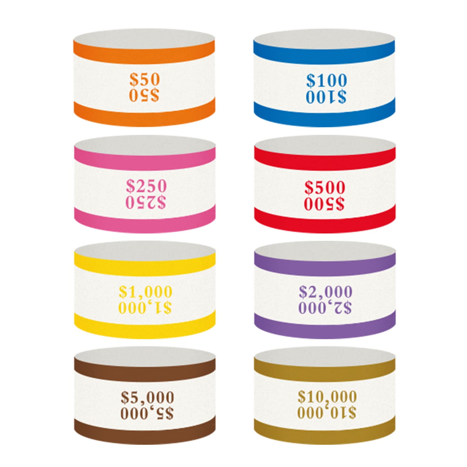 Aocktobar Noney Straps for Bills Self-Adhesive Money Bands for Cash Color Coded Wraps for 8 Denominations Money Wrappers to Manage Paper Money 7.5 x 1.15 Inches (400 Assorted/ 50 of Each)