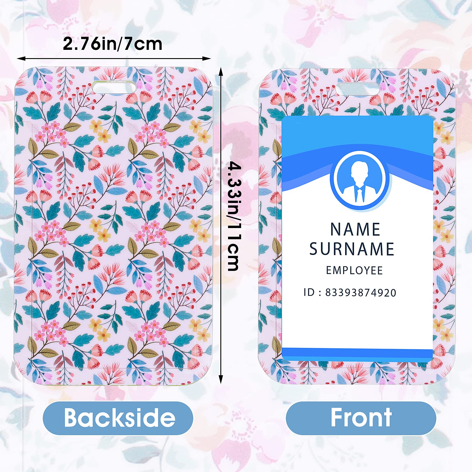 cobee Hard Plastic ID Badge Holder, 4PCS ID Credit Card Holder Heavy Duty Badge Holder Vertical Card Protector Colorful Card Case for Women Work Nurse Teacher (flowers)