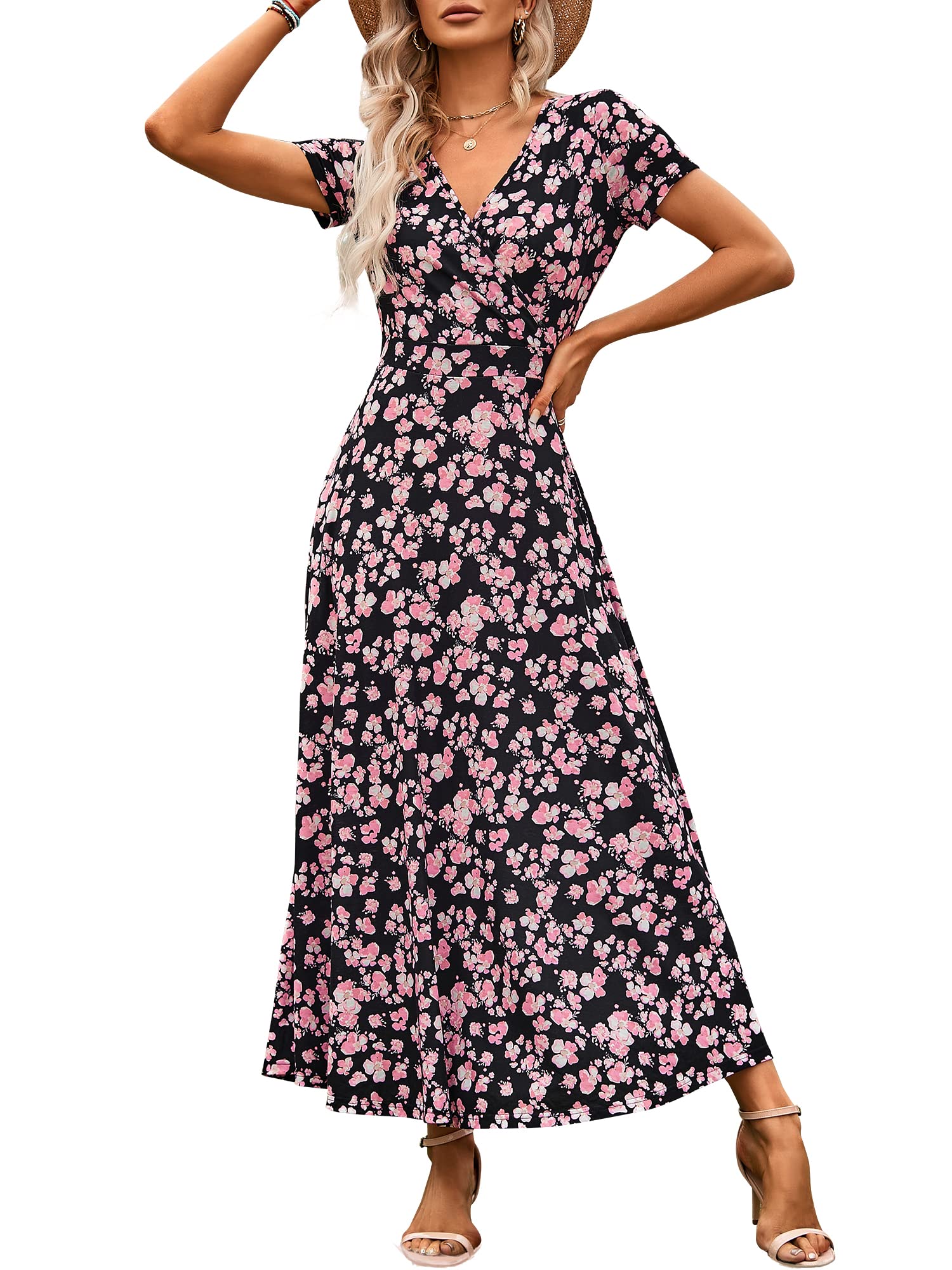 HUHOT Spring Dresses for Women 2024 Casual Dresses for Women Vintage Peasant Ladies Church Dresses for Women 2024 for Going Out Medium Black Floral