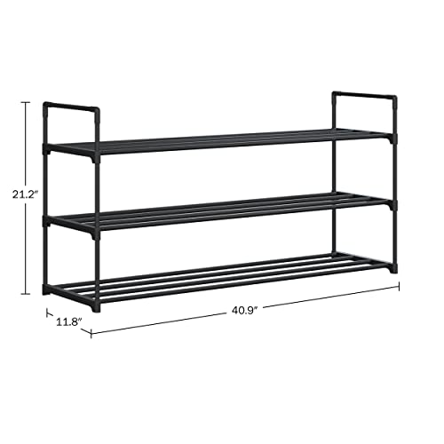 Shoe Rack - 3-Tier Shoe Organizer for Closet, Bathroom, Entryway - Shelf Holds 15 Pairs Sneakers, Heels, Boots by Home-Complete (Black)