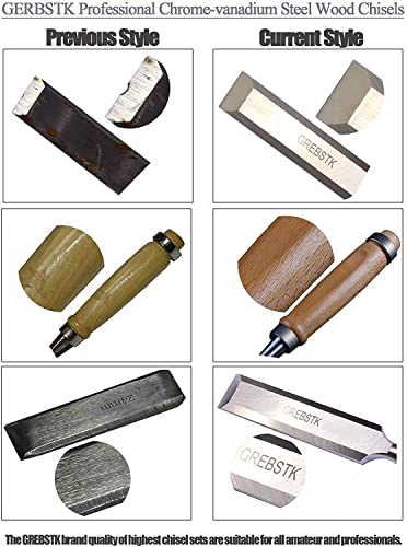 GREBSTK 4PCS Professional Wood Chisel Tool Sets Sturdy Chrome Vanadium Steel Chisel, 1/4 inch,1/2 inch,3/4 inch,1 inch (Oxford Bag)
