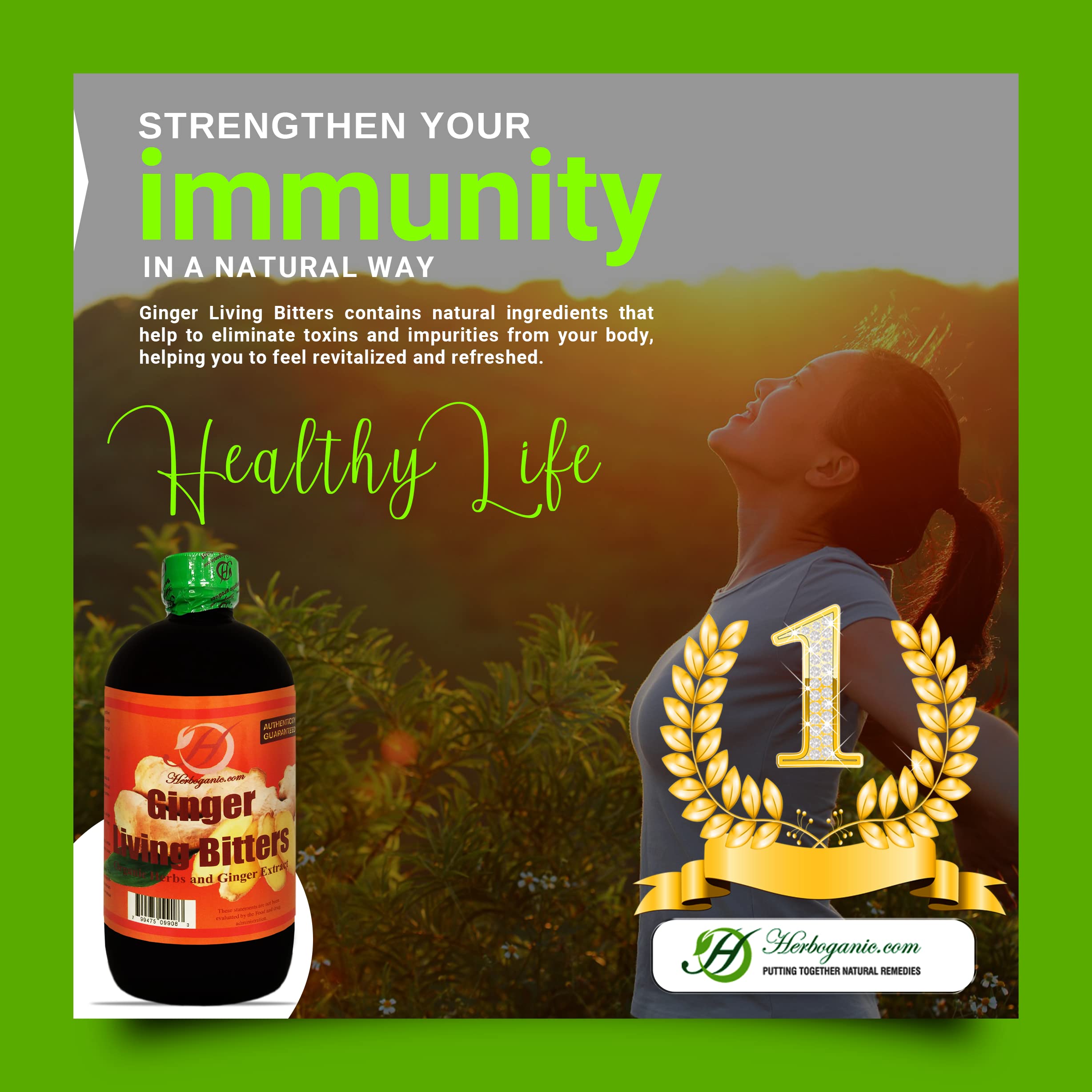 Herboganic Ginger Living Bitters | All Natural Living Bitters | 16 oz