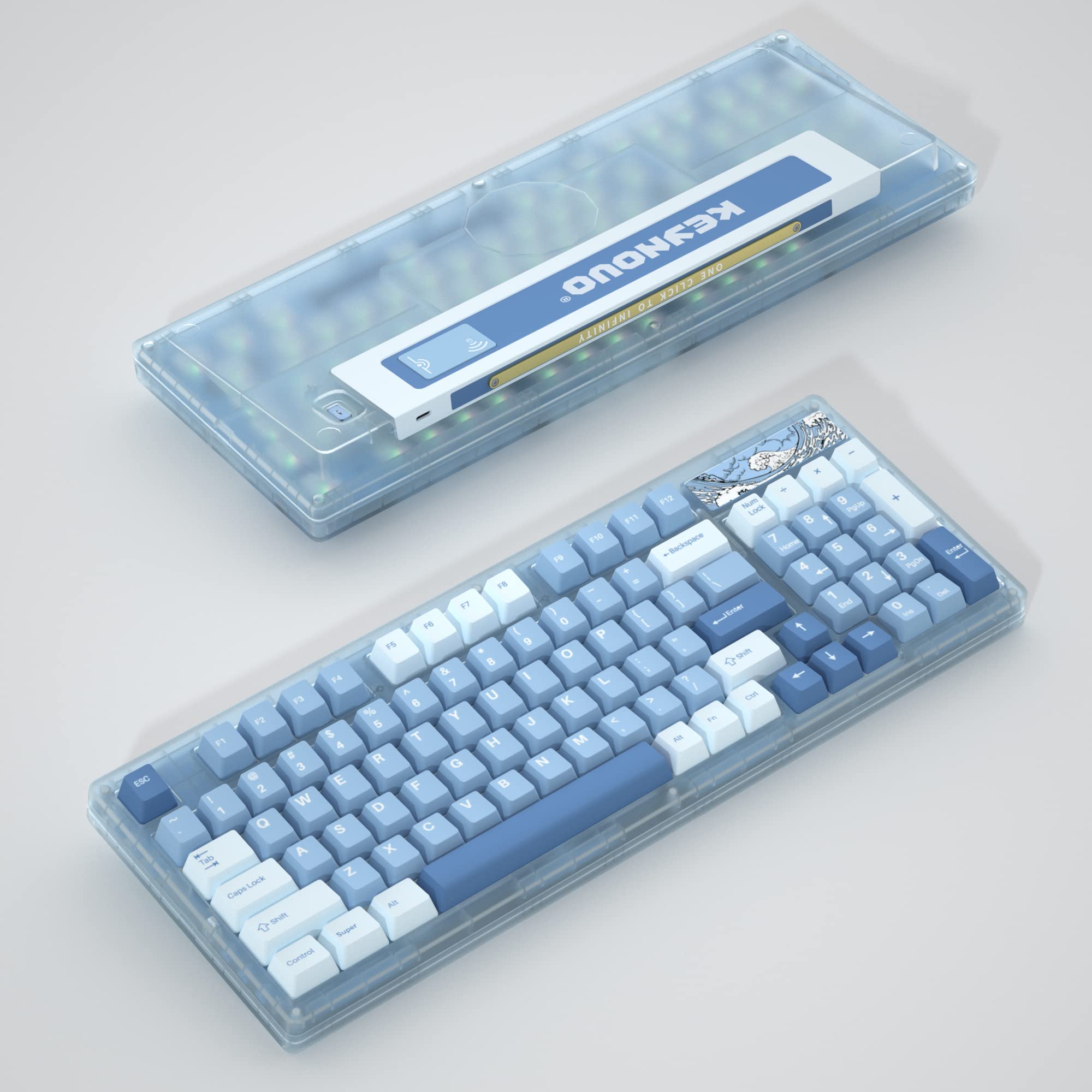 YUNZII Keynovo IF98 Pro Tri-Mode Wireless Bluetooth Hot Swappable Gasket Mechanical Gaming Keyboard 98 Key 96% 1800 Layout RGB Backlight for Mac & Win (Gateron G Pro Brown, Wireless Blue)