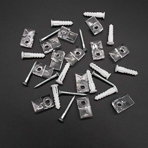 BAGTeck 22 Sets of Mirror Holder Clips Kit,Crystal Clear Plastic Mirror Clip, Mirror Holder Clips Glass Retainer Clips Kit,Mirror Hanging kit with Screws and Fixed Mirror Box Door
